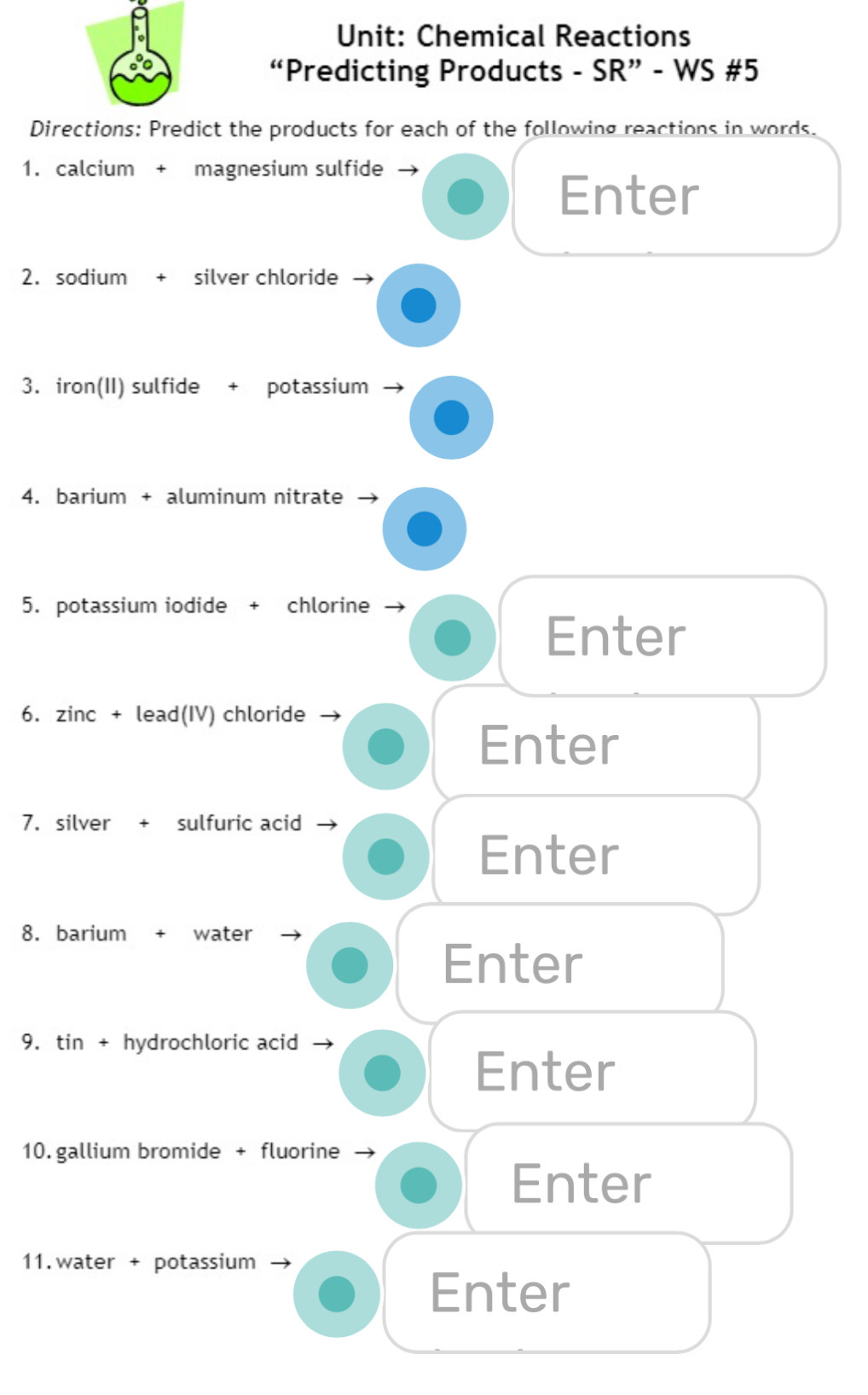 Solved: Chemical Reactions “Predicting Products - SR” - WS #5 ...