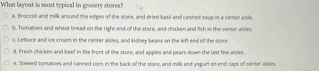 Solved: What layout is most typical in grocery stores? a. Broccoli and ...