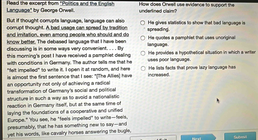 Solved: Read the excerpt from "Politics and the English How does Orwell ...