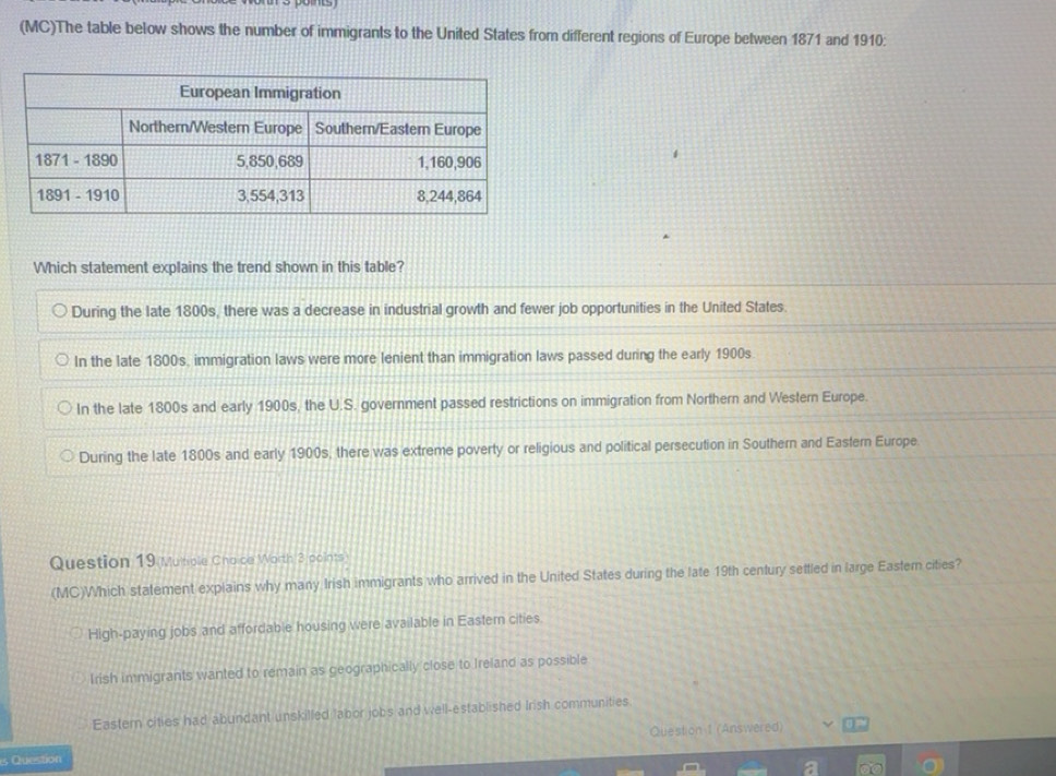 Solved: (MC)The table below shows the number of immigrants to the ...