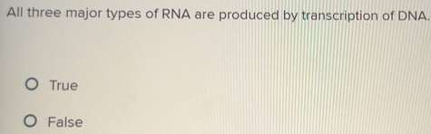 Solved: All three major types of RNA are produced by transcription of ...