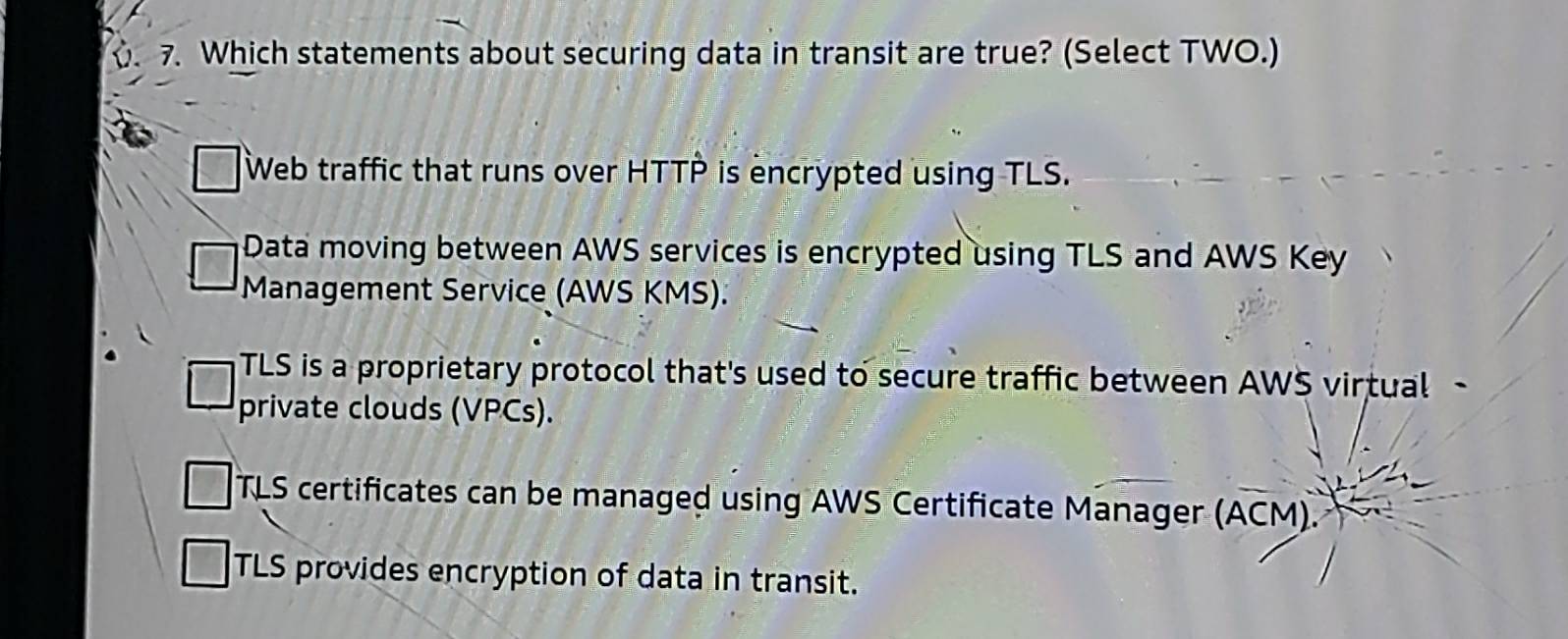 Solved: Which statements about securing data in transit are true? (Select TWO.) Web traffic that ...
