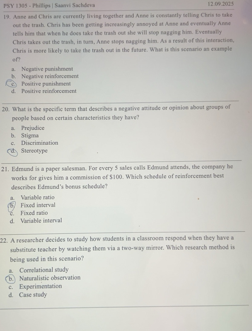 Solved: PSY 1305 - Phillips | Saanvi Sachdeva 12.09.2025 19. Anne and ...