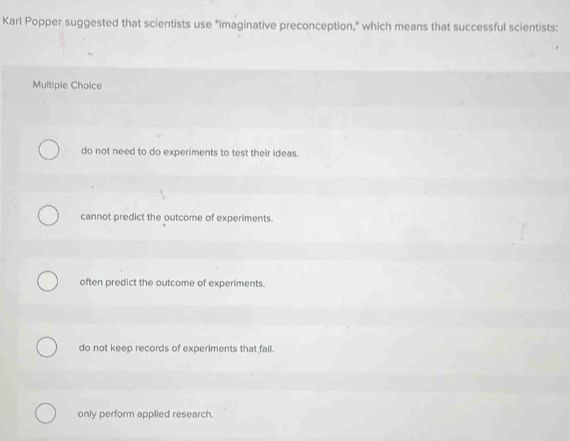 Karl Popper suggested that scientists use "imaginative preconception ...
