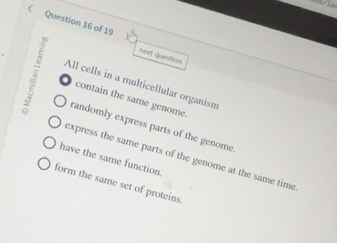 Solved: 366/3a Question 16 of 19 next question All cells in a ...