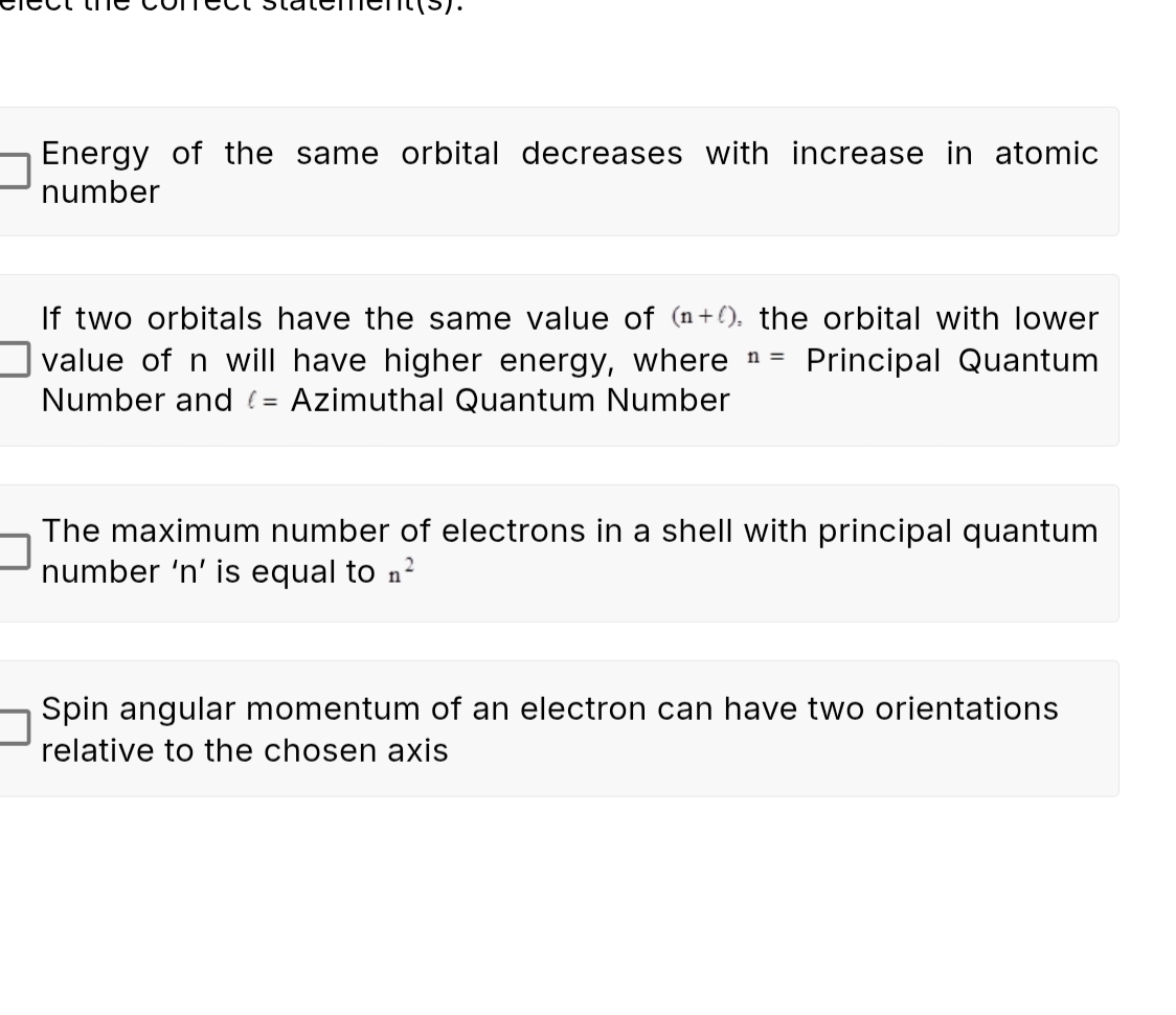 Solved: ta tement(s). Energy of the same orbital decreases with ...