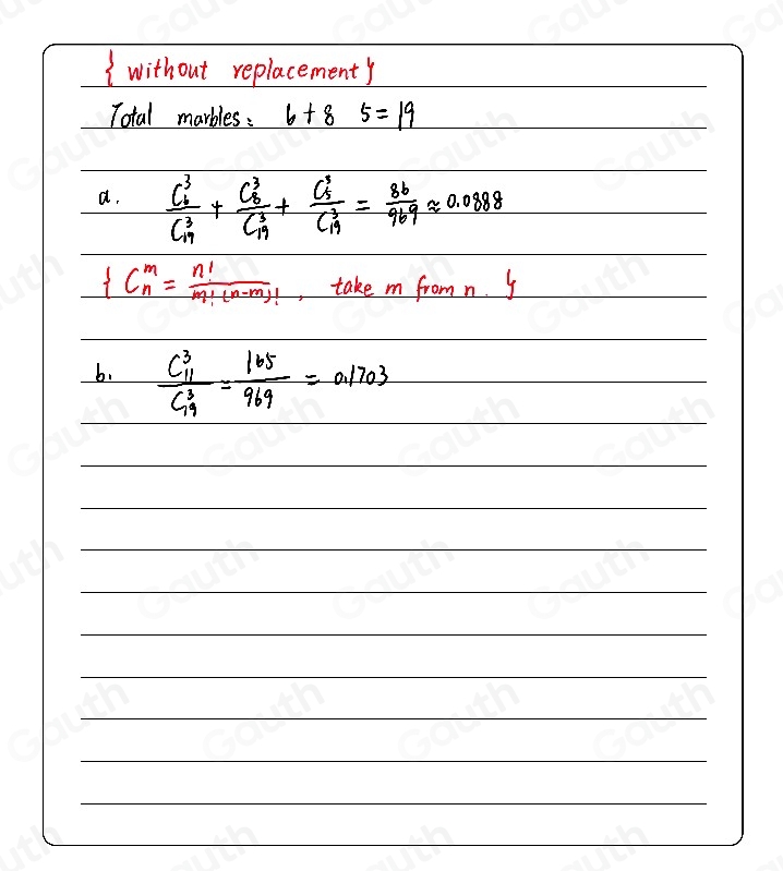 Solved: An urn contains 6 red marbles, 8 white marbles, and 5 blue ...