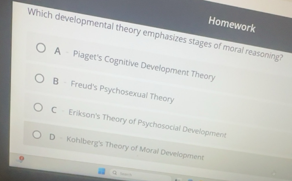 Solved: Homework Which developmental theory emphasizes stages of moral ...