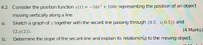 Solved: 4.2 Consider the position function s(t)=-16t^2+100t ...