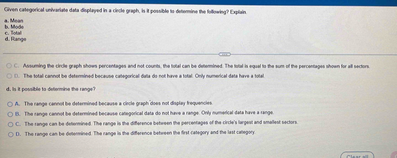 Solved: Given categorical univariate data displayed in a circle graph ...