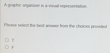 Solved: A graphic organizer is a visual representation. Please select ...