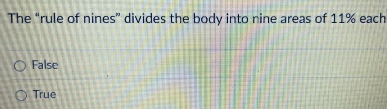 Solved: The “rule of nines” divides the body into nine areas of 11% ...