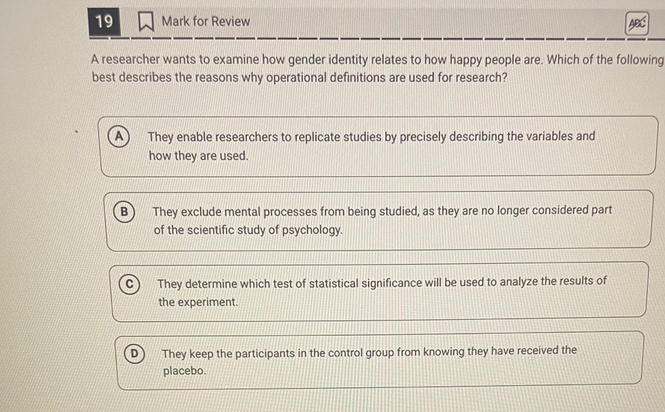 Solved: for Review A researcher wants to examine how gender identity ...