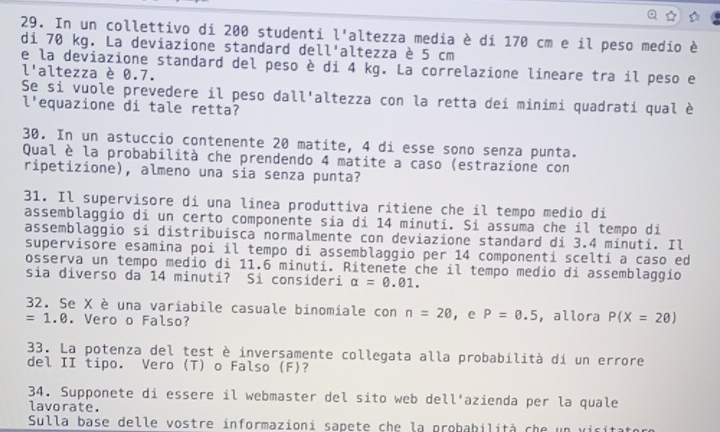 Risolto:In un collettivo di 200 studenti l'altezza media è di 170 cm e ...
