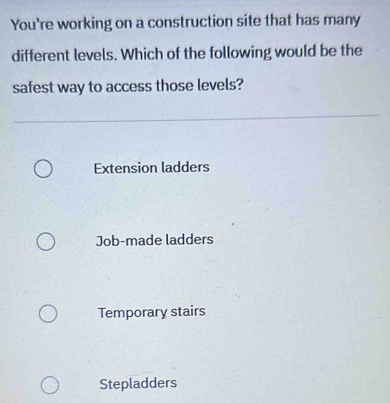 Solved: You're working on a construction site that has many different ...