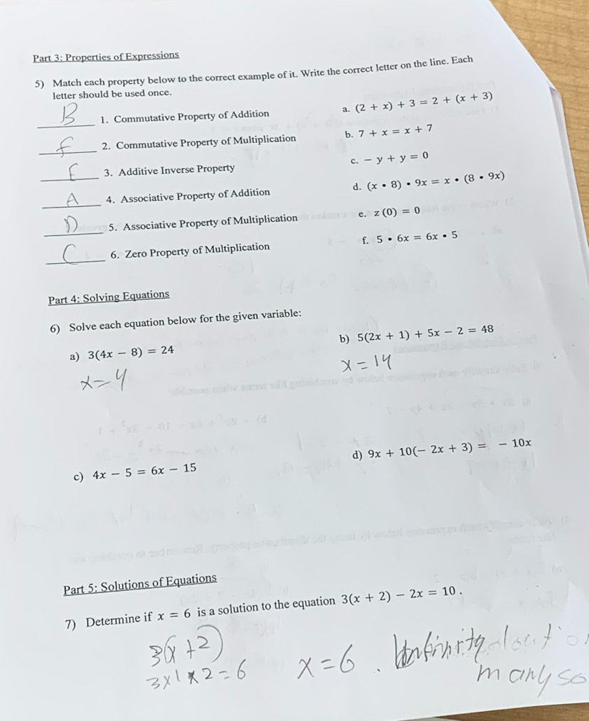 Solved: Properties of Expressions 5) Match each property below to the ...