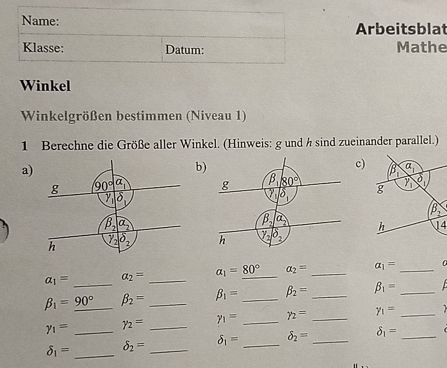 Gelöst:Name: Arbeitsblat Klasse: Datum: Mathe Winkel Winkelgrößen ...