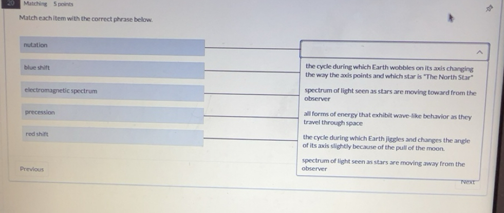 Solved: Matching 5 points Match each item with the correct phrase below ...