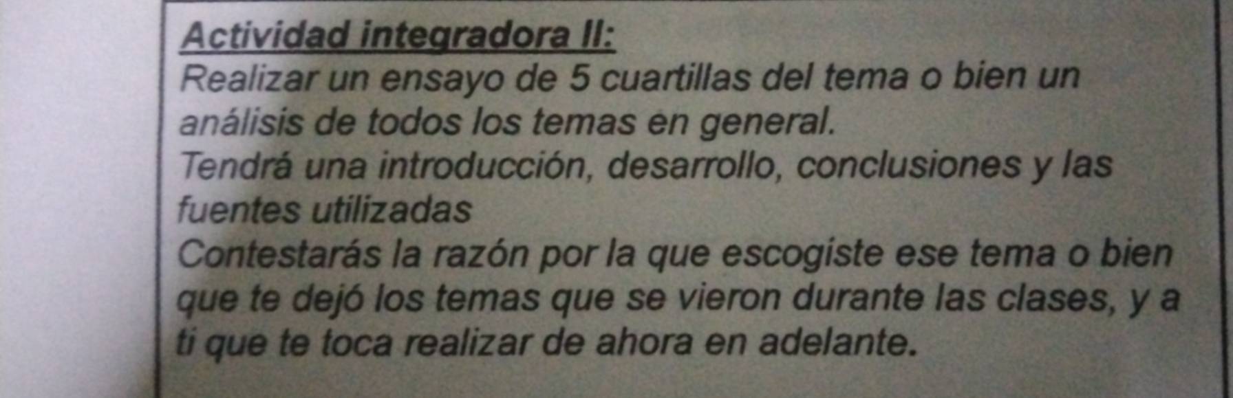 Resuelto:Actividad integradora II: Realizar un ensayo de 5 cuartillas ...