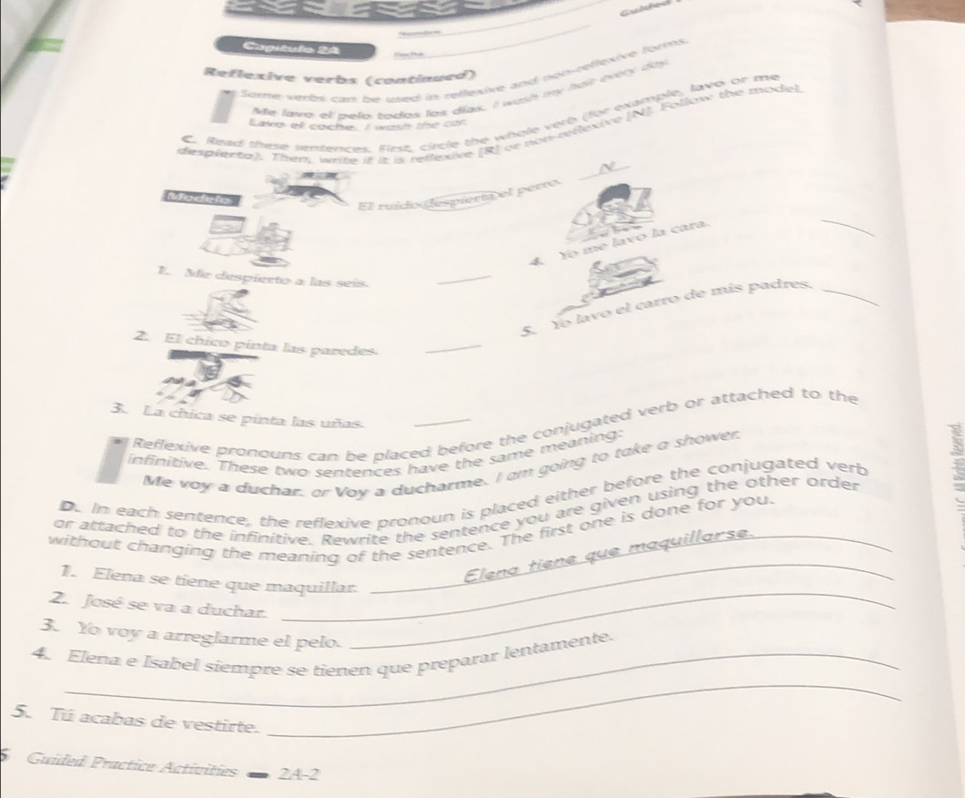 Solved: Gulded = Capítulo 2ª Some verbsi car be used in reflexive and ...