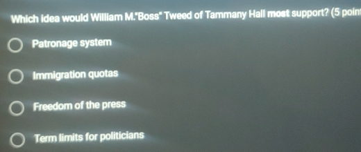 Solved: Which idea would William M."Boss" Tweed of Tammany Hall most ...