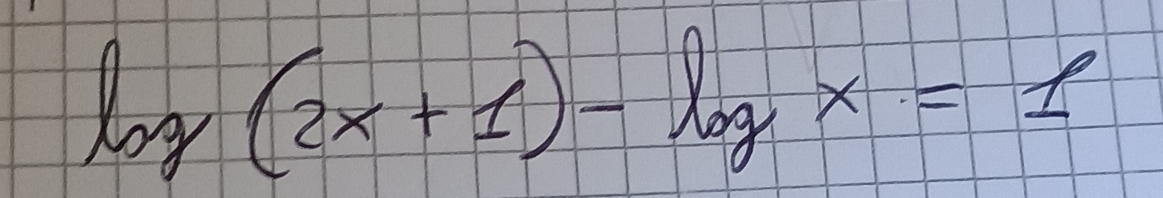 Risolto:log (2x+1)-log x=1