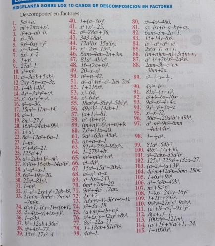Resuelto:MISCELANEA SOBRE LOS 10 CASOS DE DESCOMPOSICION EN FACTORES ...