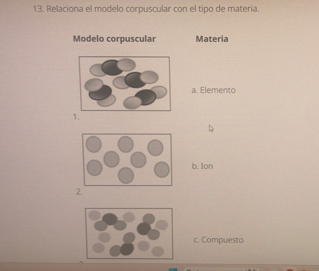 Resuelto:Relaciona el modelo corpuscular con el tipo de materia. Modelo ...