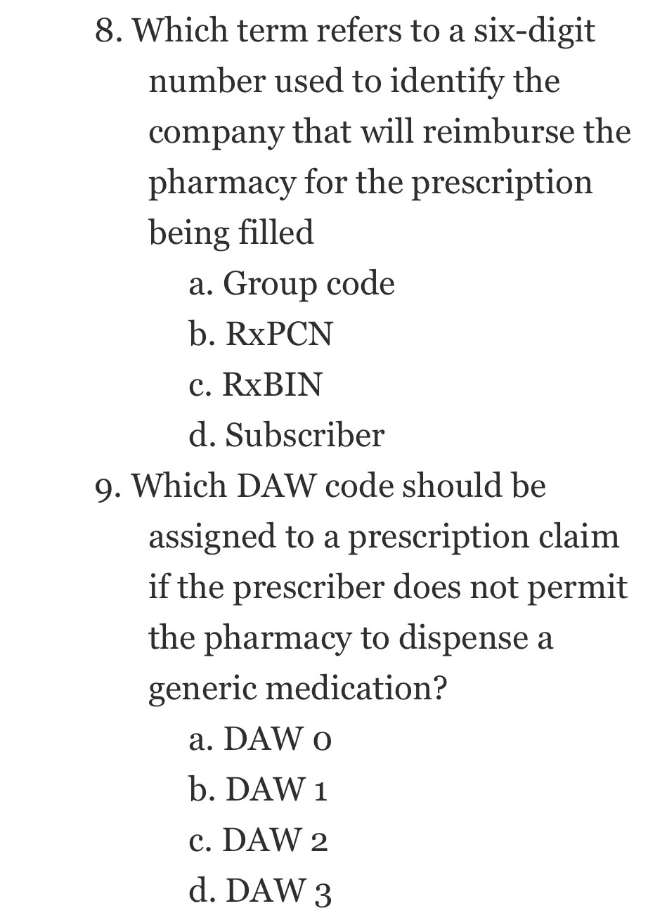 Solved: Which term refers to a six-digit number used to identify the company that will reimburse ...