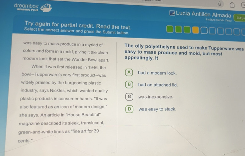 Resuelto:dreambox READING PLUS Lucia Antillón Almada Instituto Senda ...