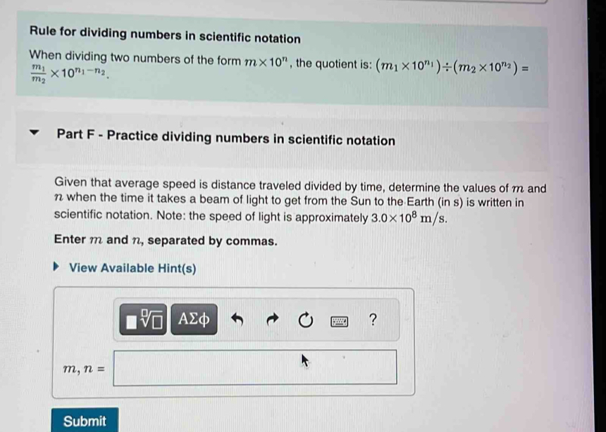 Solved: Rule for dividing numbers in scientific notation When dividing ...