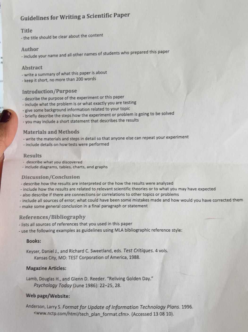 Solved: Guidelines for Writing a Scientific Paper Title - the title ...