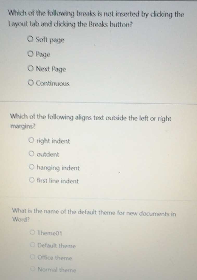Solved: Which of the following breaks is not inserted by clicking the ...