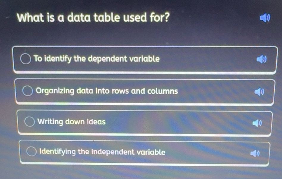 Solved: What is a data table used for? To identify the dependent ...