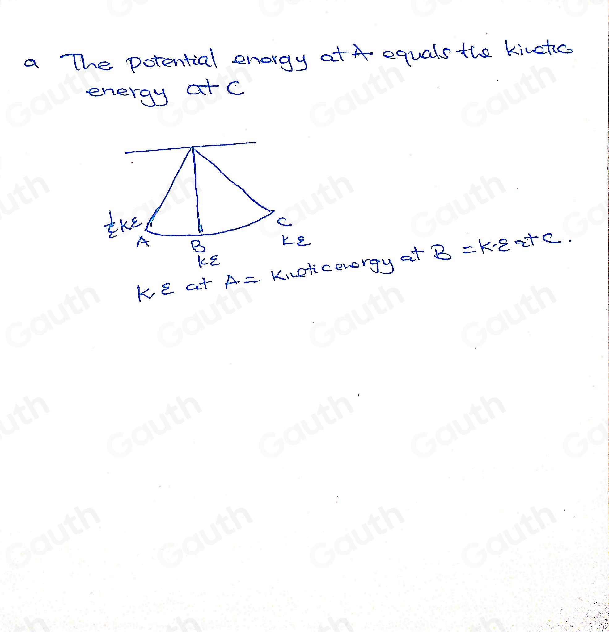 Solved: The diagram below shows three positions, A, B, and C, in the ...