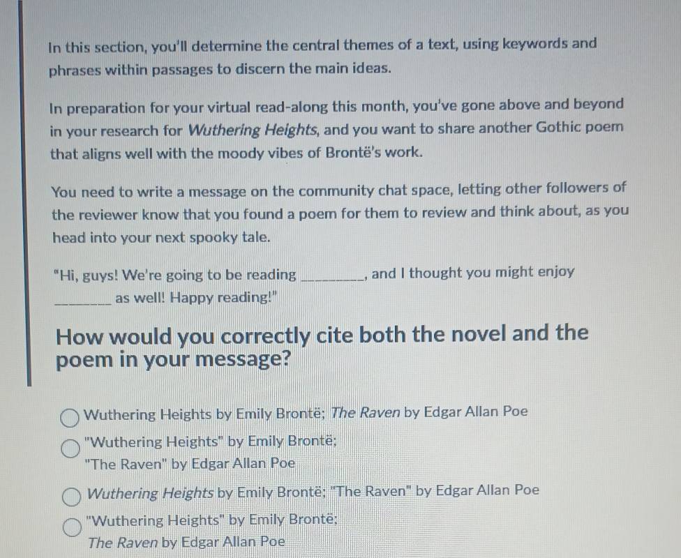 Solved: In this section, you'll determine the central themes of a text ...