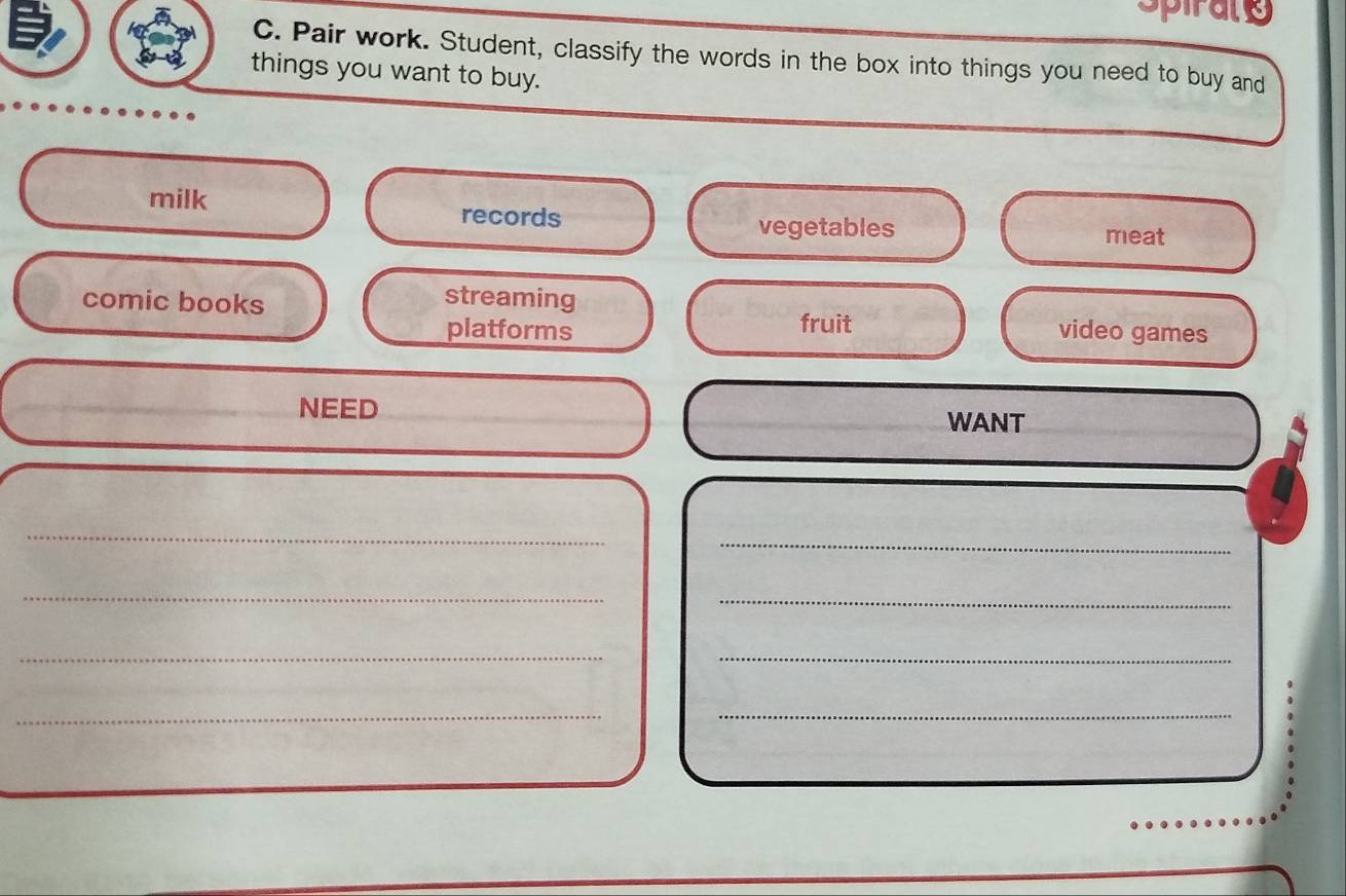 Resuelto:Pair work. Student, classify the words in the box into things ...