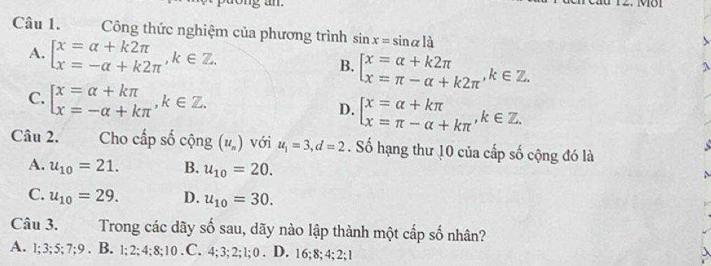 Giải quyết:Công thức nghiệm của phương trình sin x=sin alpha lhat a A ...