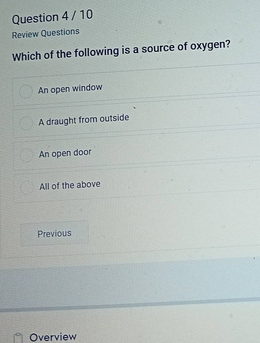Solved: Review Questions Which of the following is a source of oxygen ...