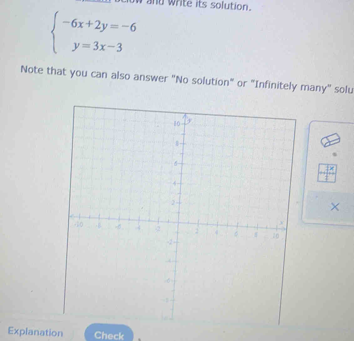 Solved: and write its solution. beginarrayl -6x+2y=-6 y=3x-3endarray ...