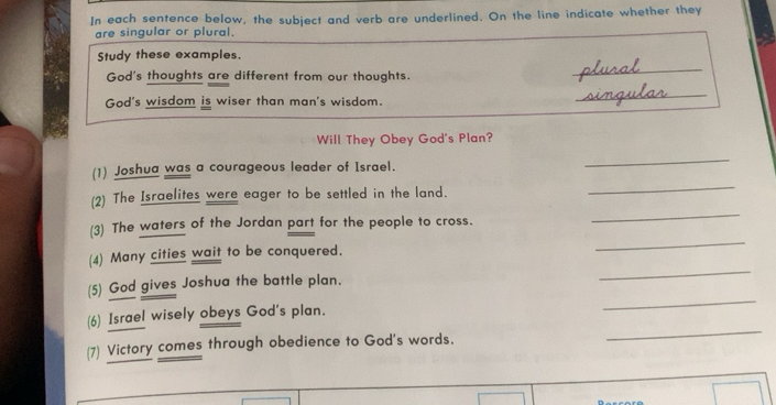 Solved: In each sentence below, the subject and verb are underlined. On ...