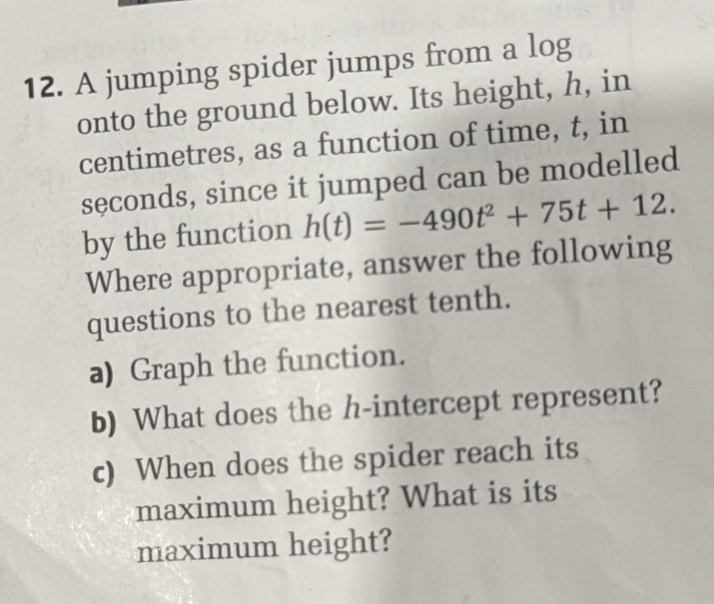 Solved: A jumping spider jumps from a log onto the ground below. Its ...
