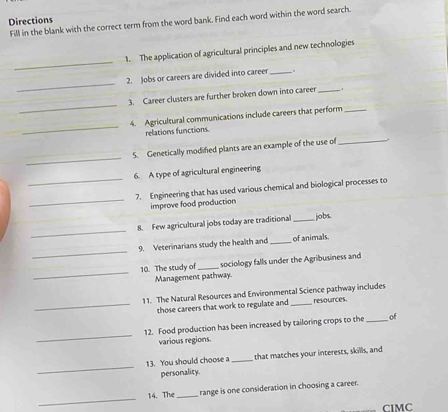 Solved: Directions Fill in the blank with the correct term from the ...