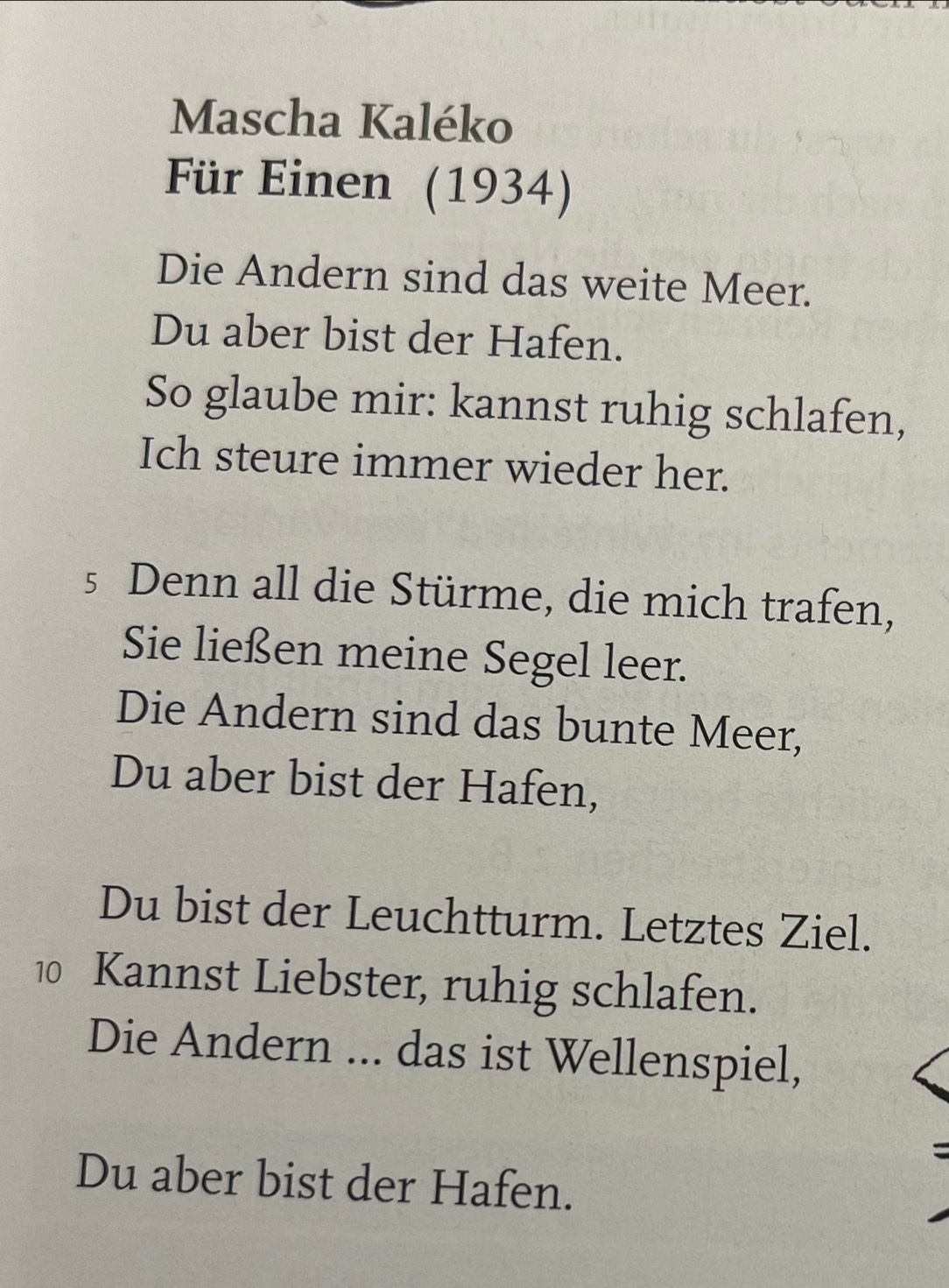 Gelöst:Mascha Kaléko Für Einen (1934) Die Andern sind das weite Meer ...