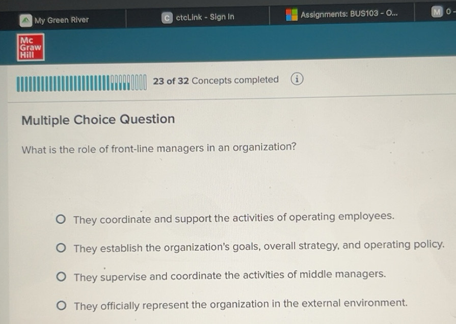 Solved: My Green River ctcLink - Sign In Assignments: BUS103 - O... a Mc Graw Hill 23 of 32 ...