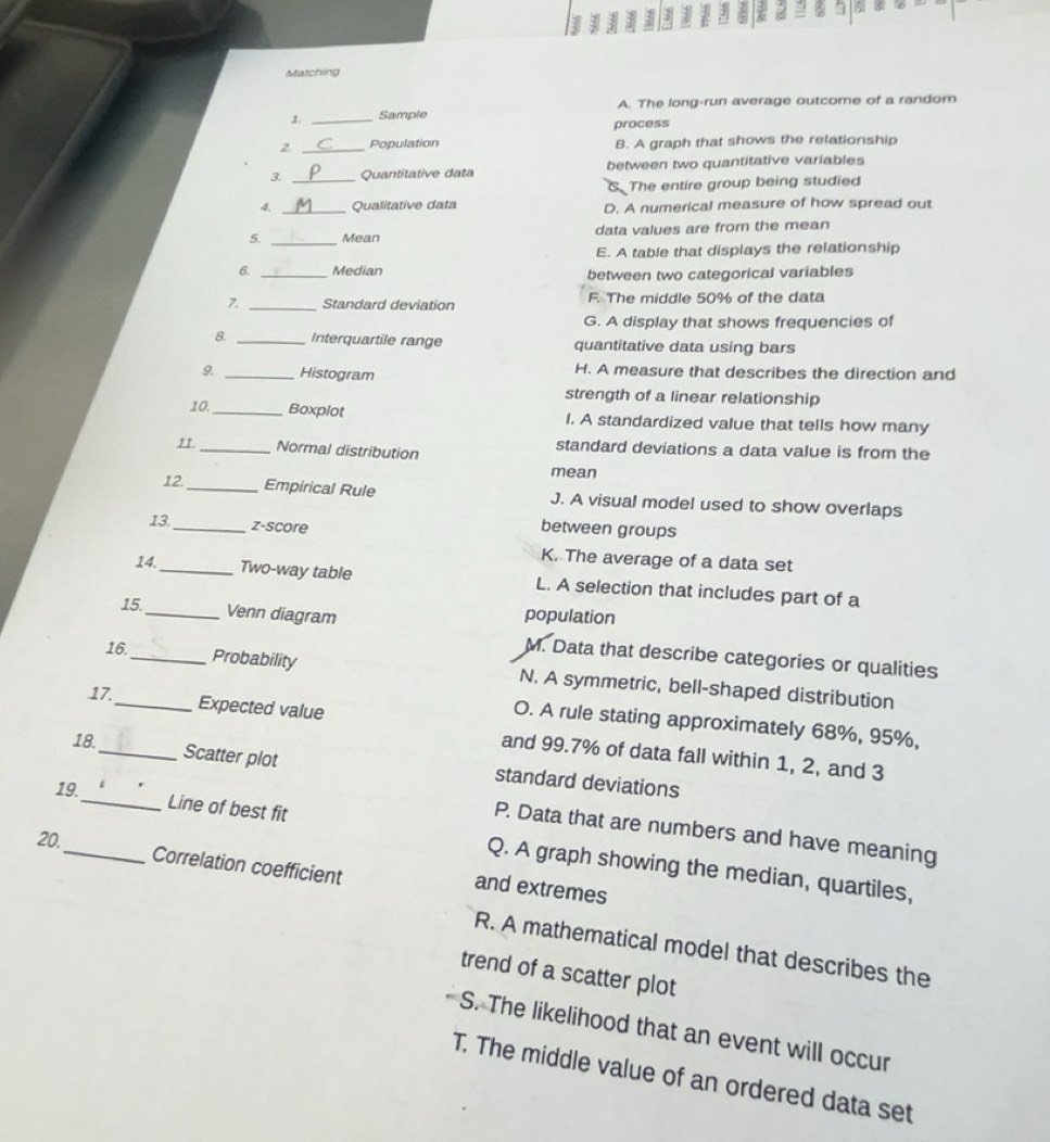 Gelöst:Matching 1. _Sample A. The long-run average outcome of a random ...