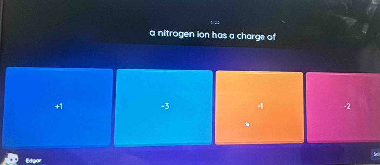 Solved: a nitrogen ion has a charge of +1 -3 -1 -2 Sal Edgar [Chemistry]