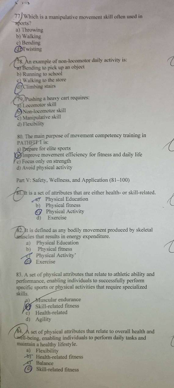 Solved: 77] Which is a manipulative movement skill often used in sports ...