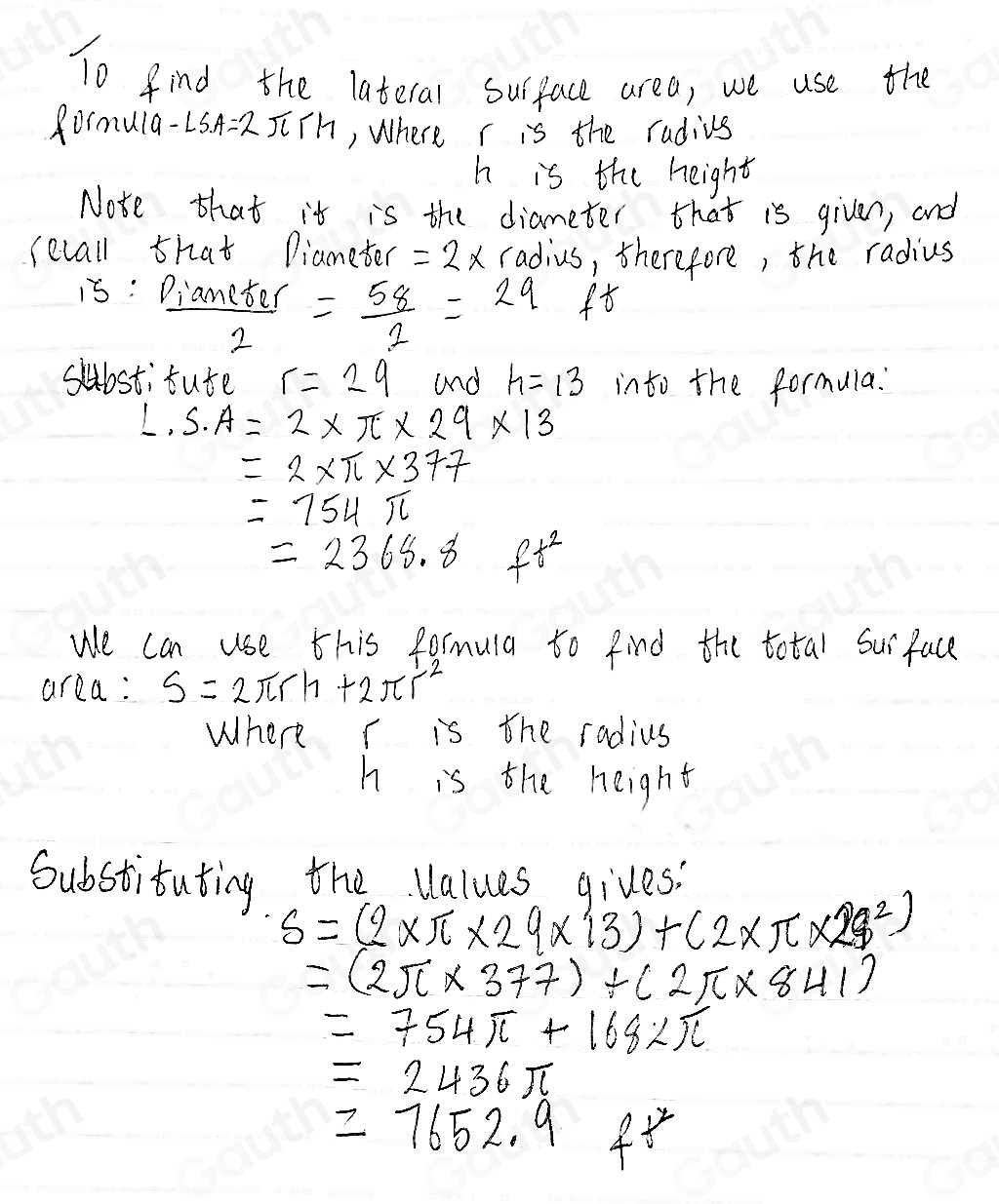 Solved: What are the lateral surface area and total surface area of a ...