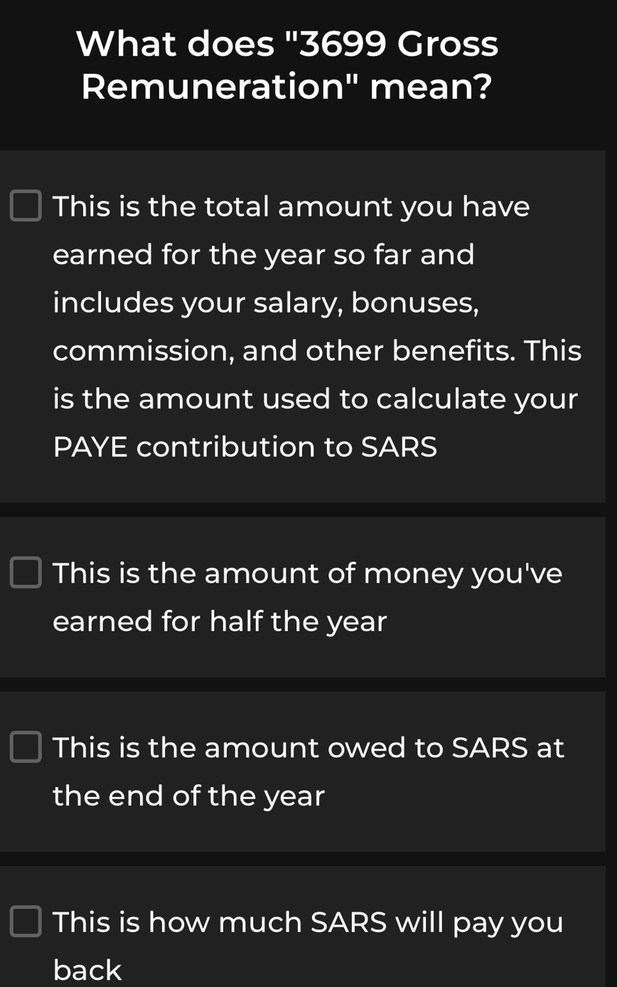 Solved: What does '' 3699 Gross Remuneration" mean? This is the total ...